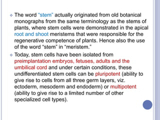 INTRODUCTION TO STEM CELL BIOLOGY DEFINITION CLASSIFICATION AND SOURCES ...