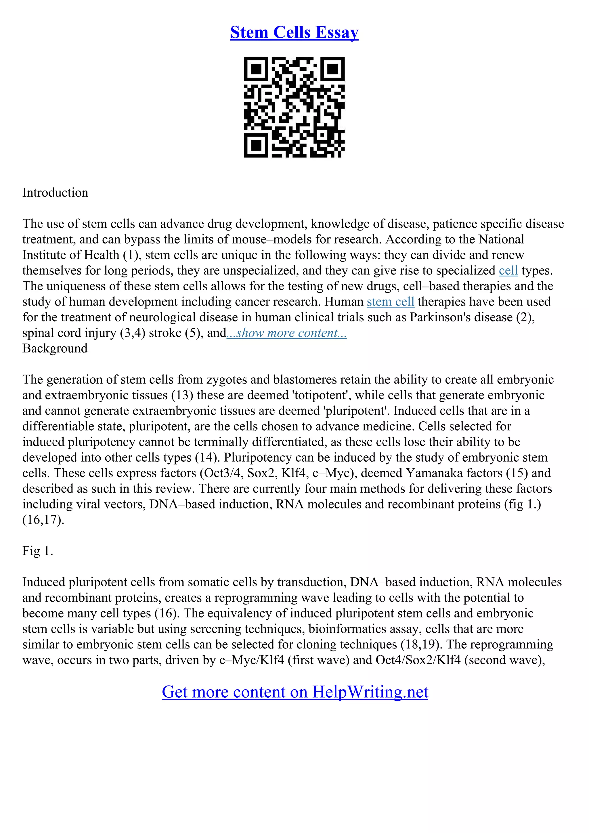 Stem Cell Essay Outline | PDF