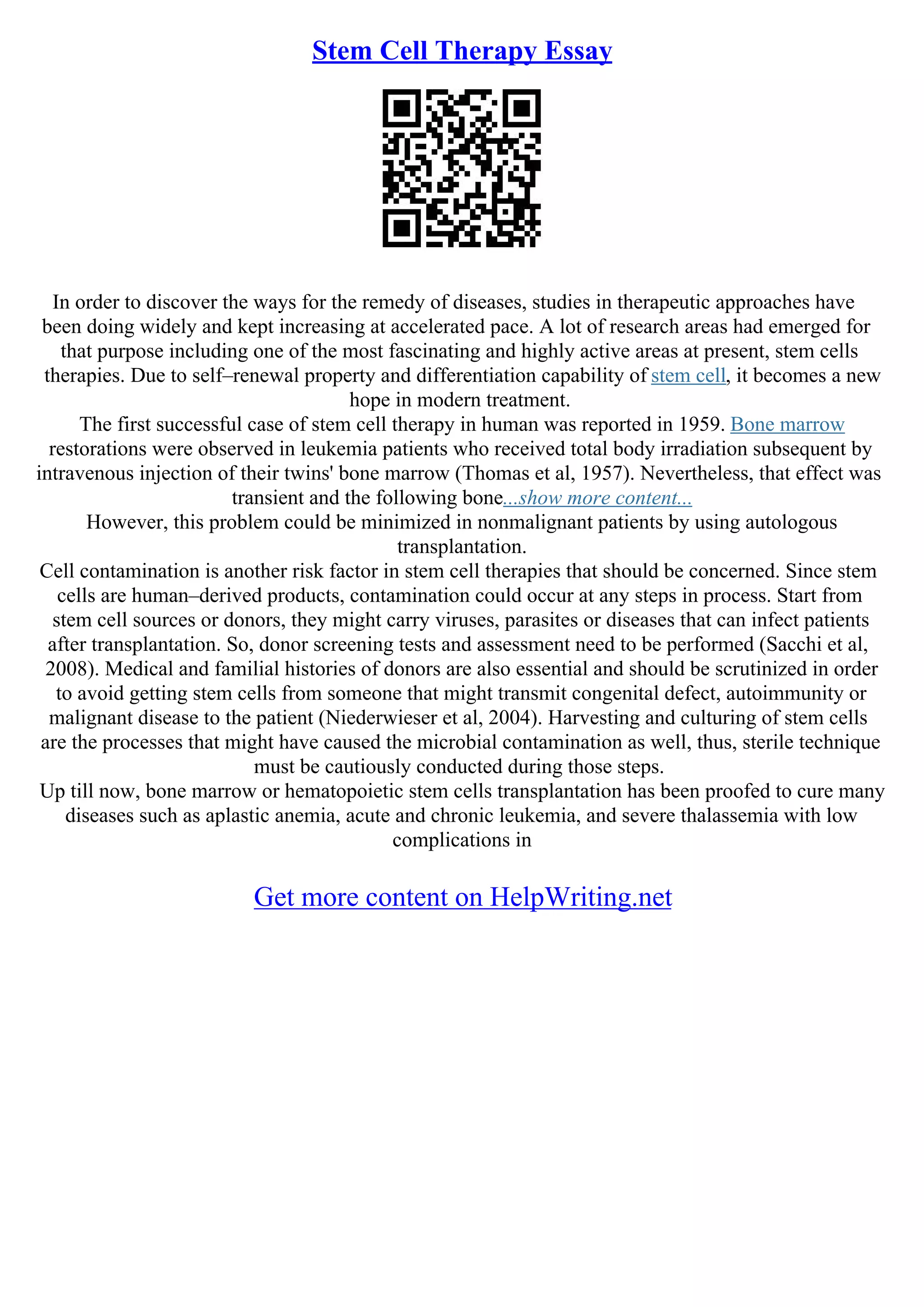 Stem Cell Essay Outline | PDF