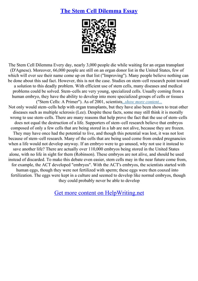 Stem Cell Essay Outline | PDF