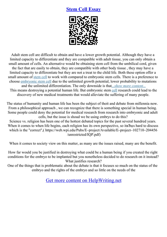 Stem Cell Essay Outline | PDF