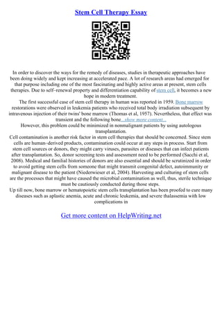 Stem Cell Essay Outline | PDF