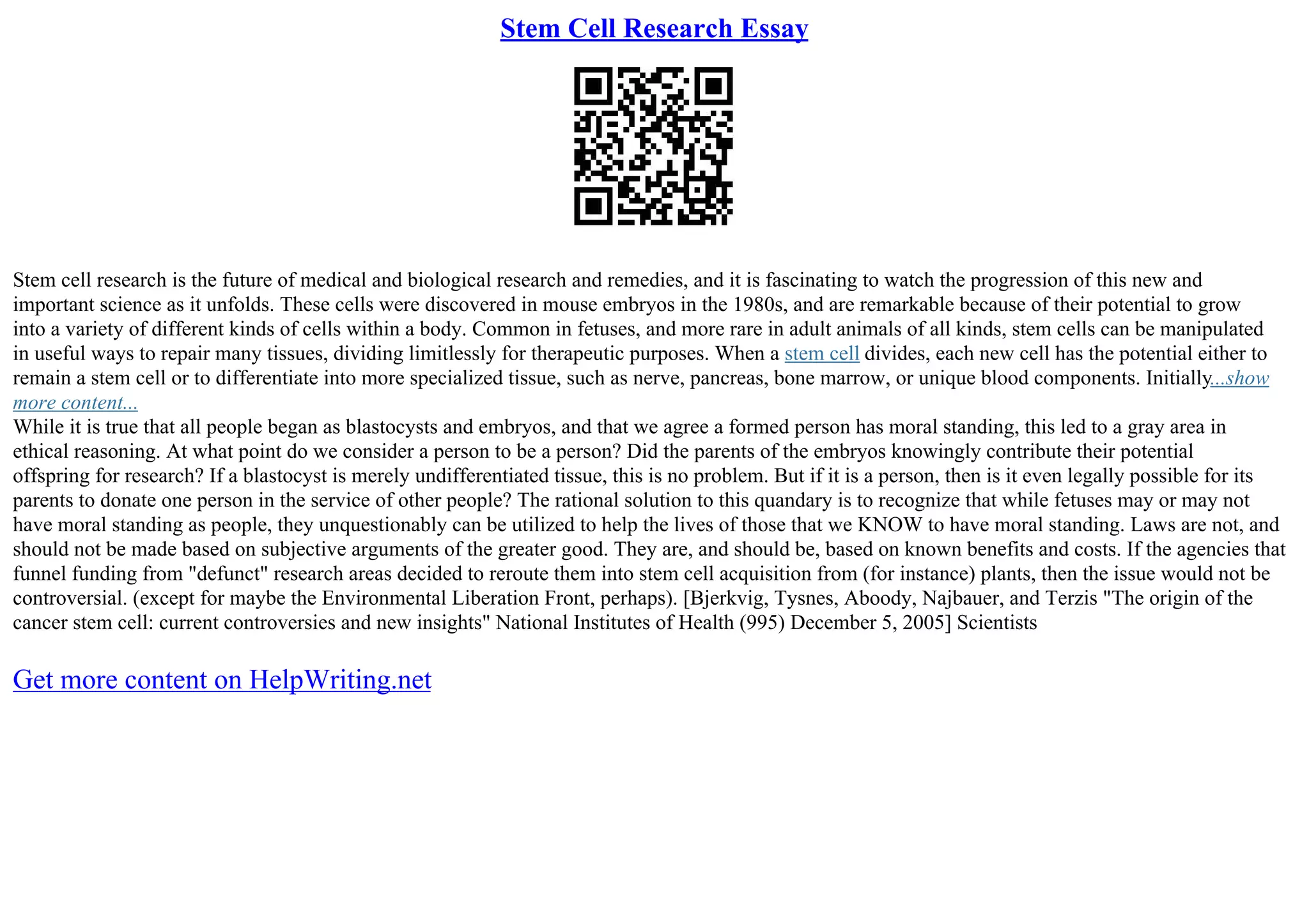 Stem Cell Research Benefits | PDF