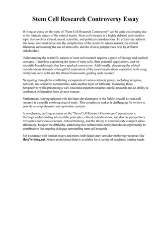 Stem Cell Research Controversy Essay.pdf | Biological Sciences | Science