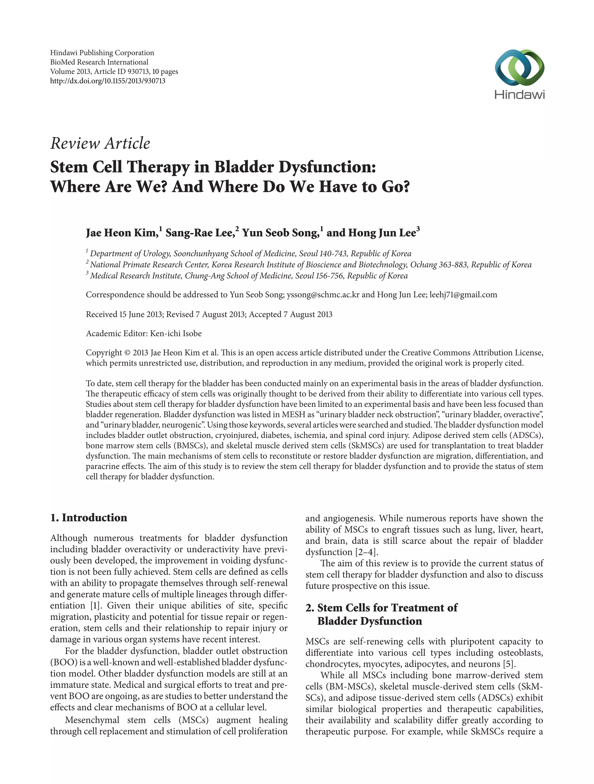 Stem Cell Therapy in Bladder Dysfunction | PDF | Physical Therapy ...