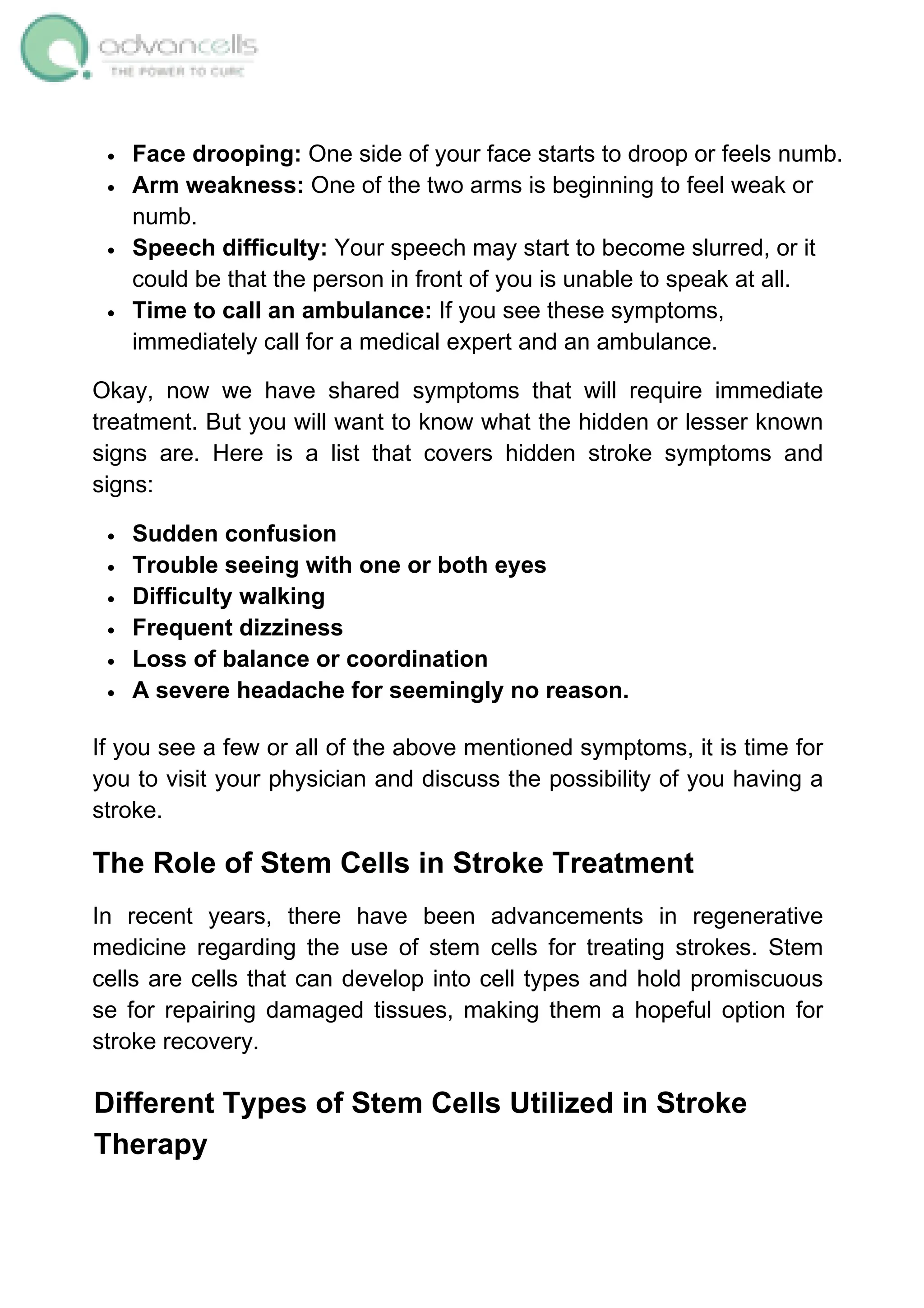 Stem Cells for Stroke Treatment: A Promising Frontier in Regenerative Medicine | PDF