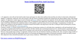 Stem Cells Pros And Cons | PDF