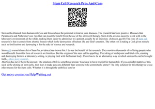 Stem Cells Pros And Cons | PDF
