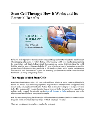 Stem Cell Therapy: How It Works and Its Potential Benefits | PDF