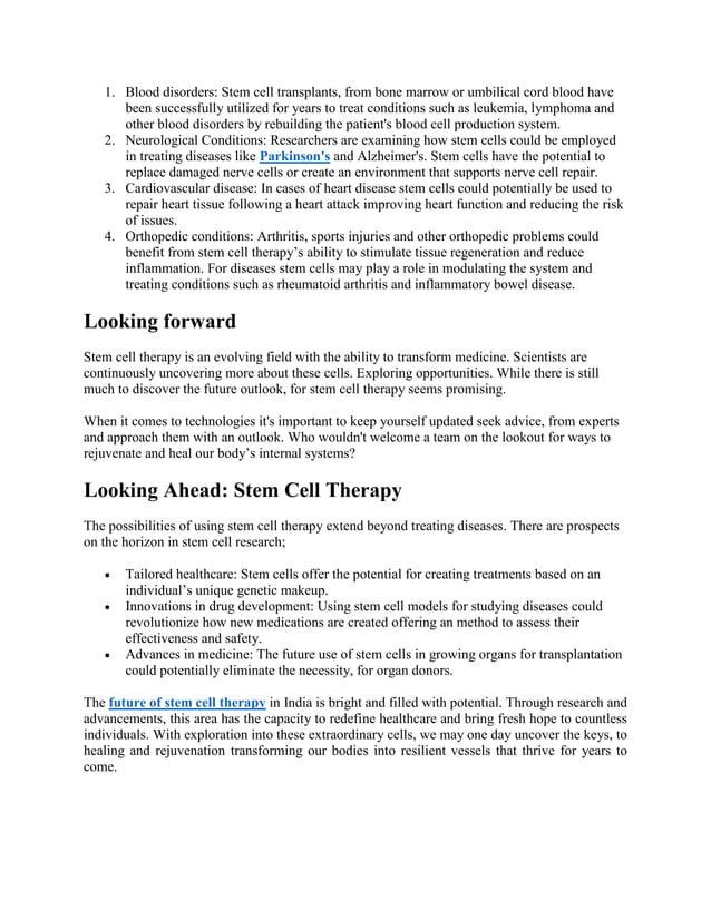 Stem Cell Therapy: How It Works and Its Potential Benefits | PDF