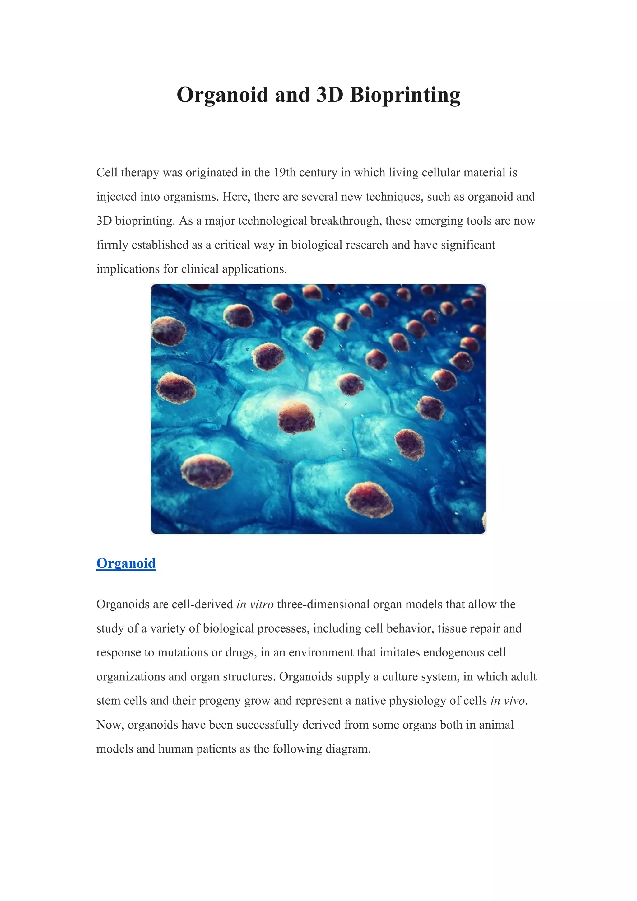 Stem cell therapy and organoid and 3D bioprinting | PDF