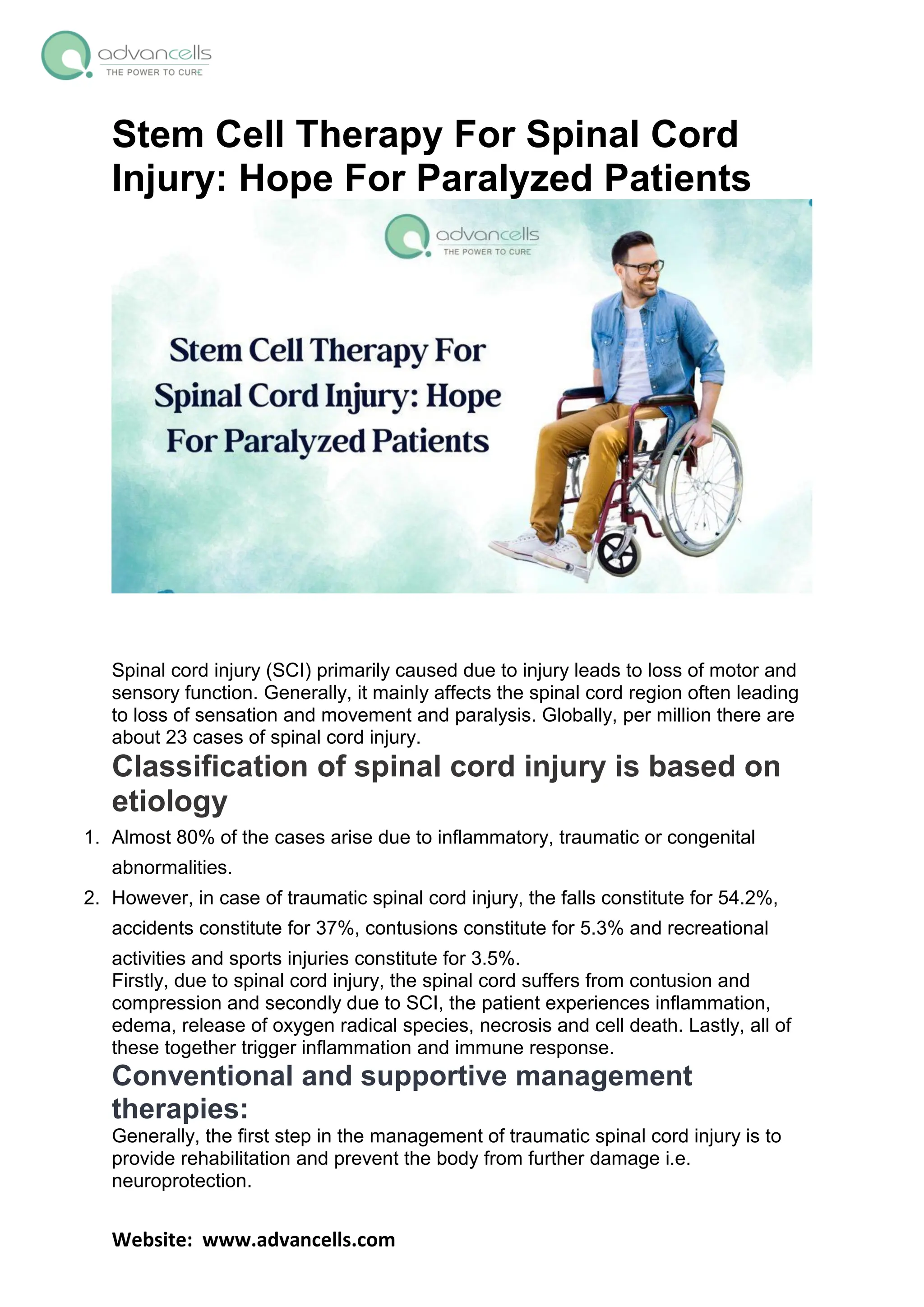 Stem Cell Therapy For Spinal Cord Injury: Hope For Paralyzed Patients | PDF
