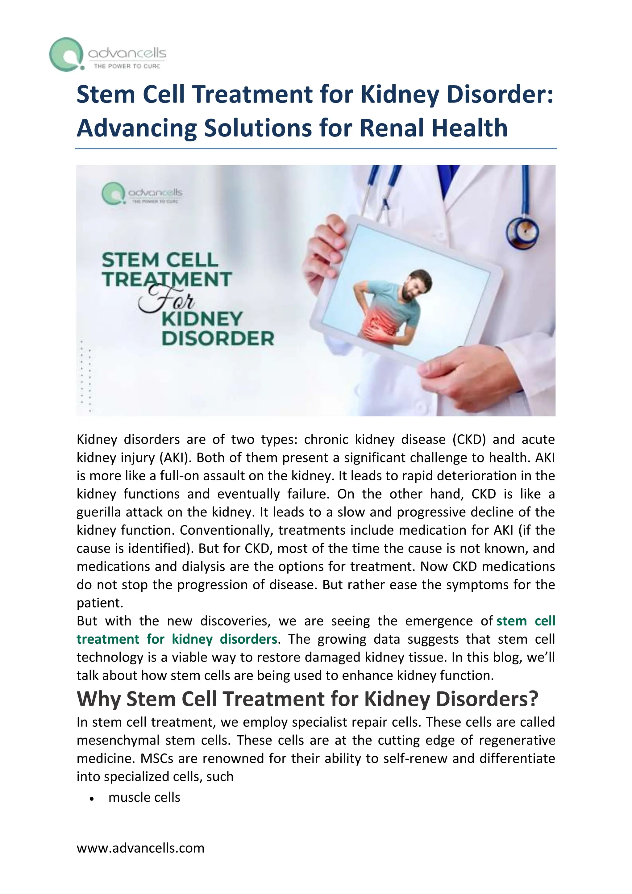 Stem Cell Treatment for Kidney Disorder: Advancing Solutions for Renal ...