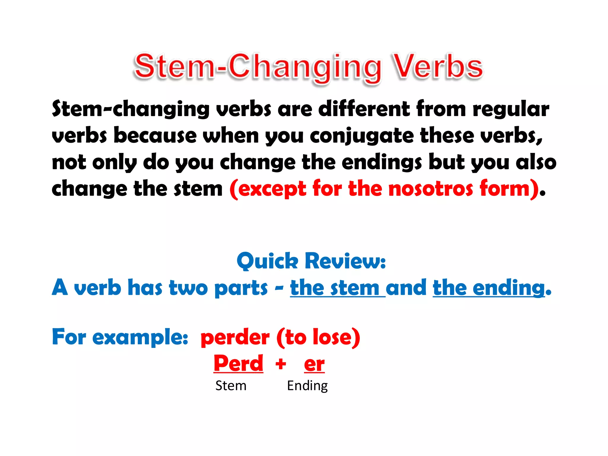 Stem Changing Verbs in the Present Tense | PPT