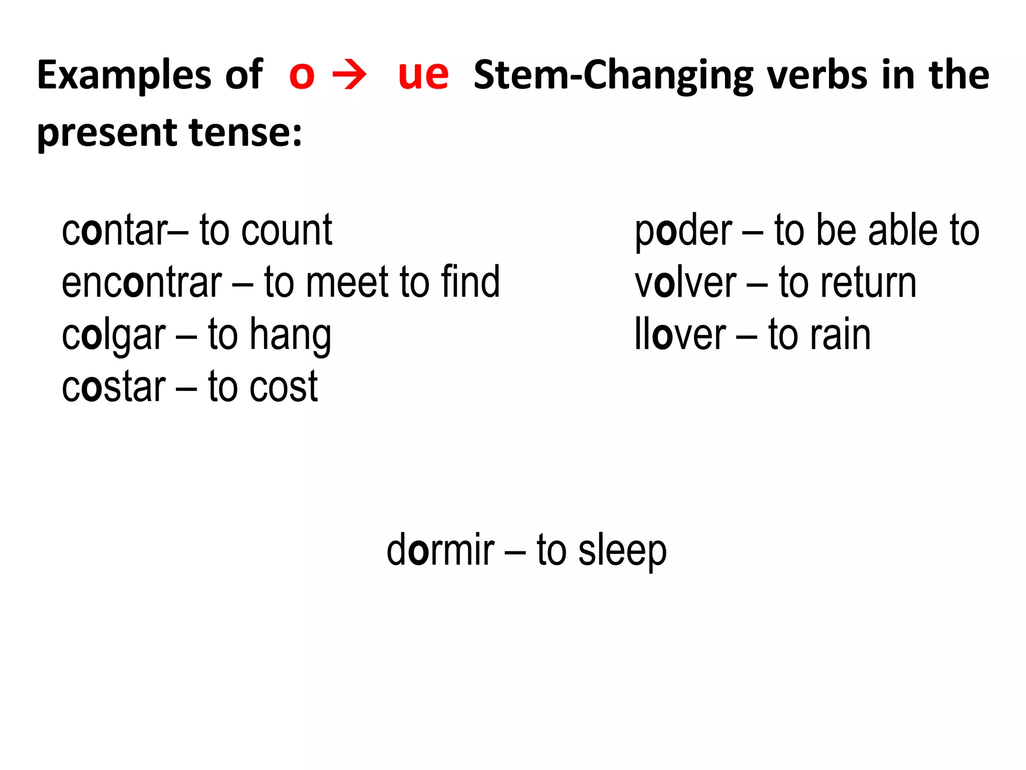 Stem Changing Verbs in the Present Tense | PPT