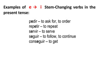 Stem Changing Verbs in the Present Tense | PPT