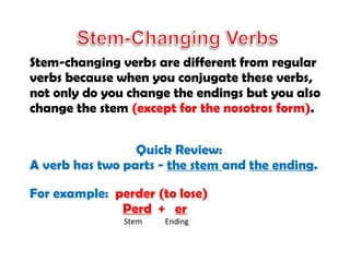 Stem Changing Verbs in the Present Tense | PPT