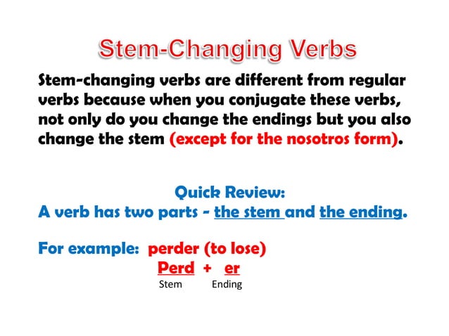 Stem Changing Verbs in the Present Tense | PPT