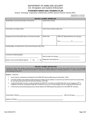 STEM OPT Extension - Mentor and Training Plan Form and Template | DOCX