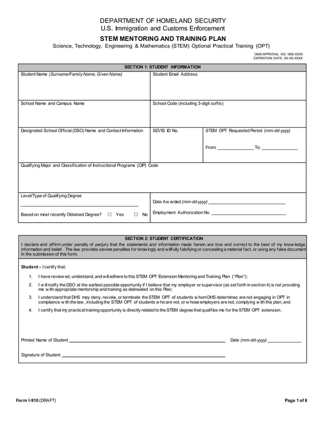 STEM OPT Extension - Mentor and Training Plan Form and Template | DOCX