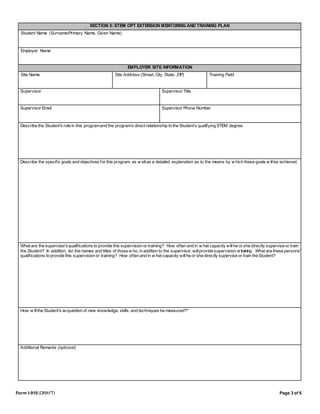 STEM OPT Extension - Mentor and Training Plan Form and Template | DOCX