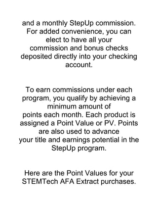 Stemtech income plan ++ | DOCX | Sales | Business