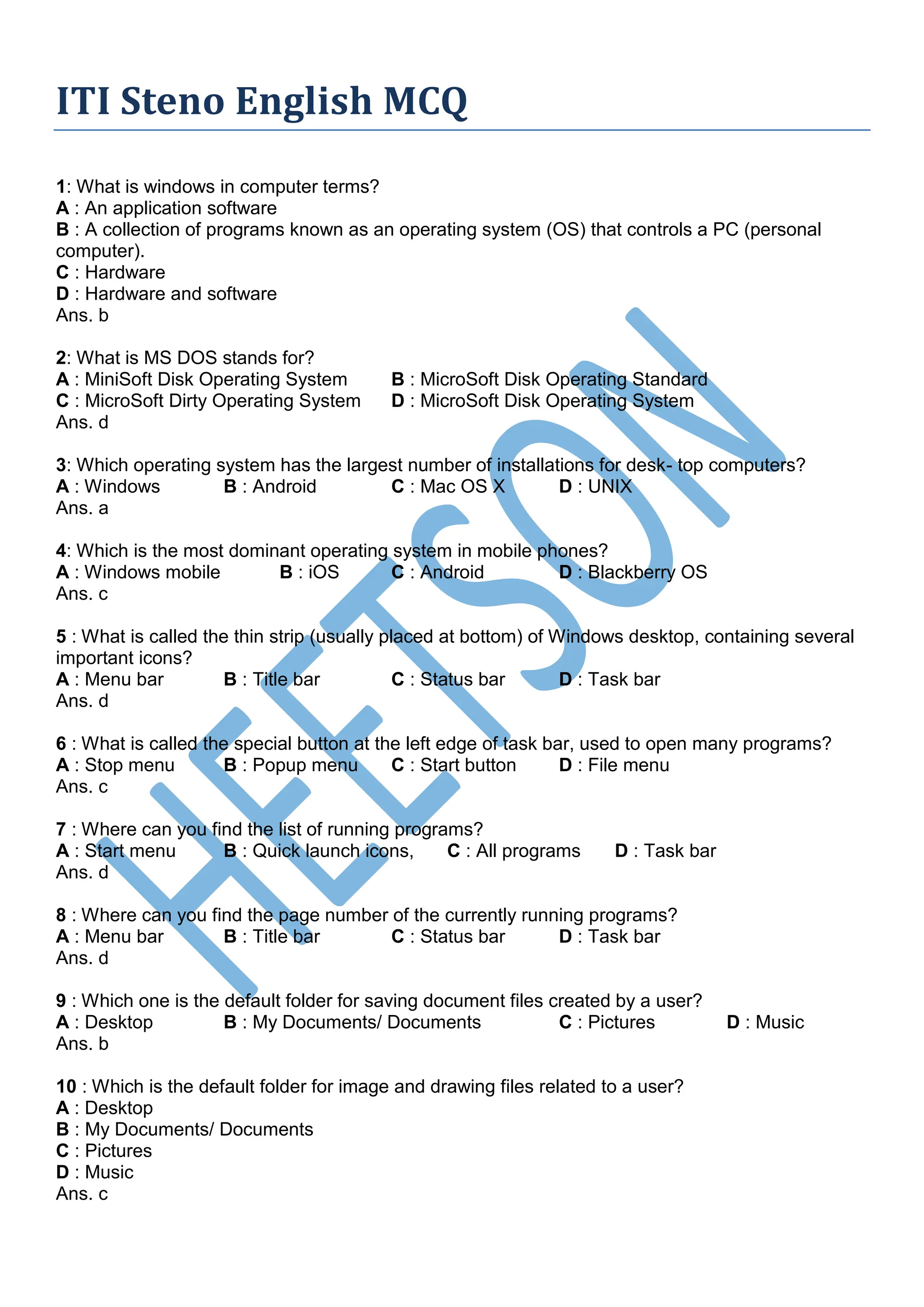Steno English ITI Questions and Answers Stenographer | PDF