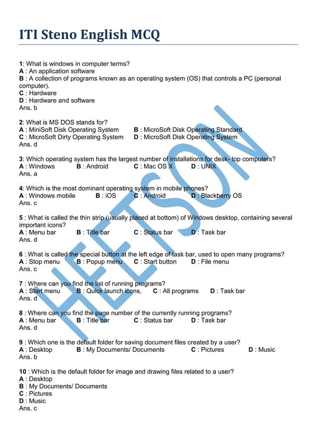 Steno English ITI Questions and Answers Stenographer | PDF