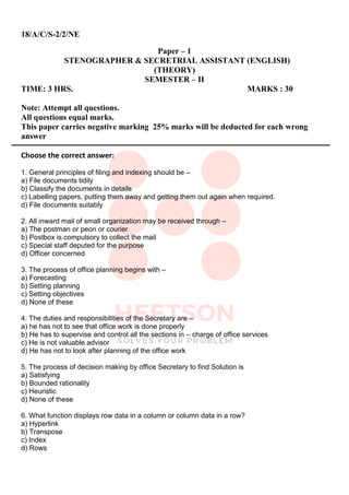 ITI Steno English Question Papers Previous Years | PDF