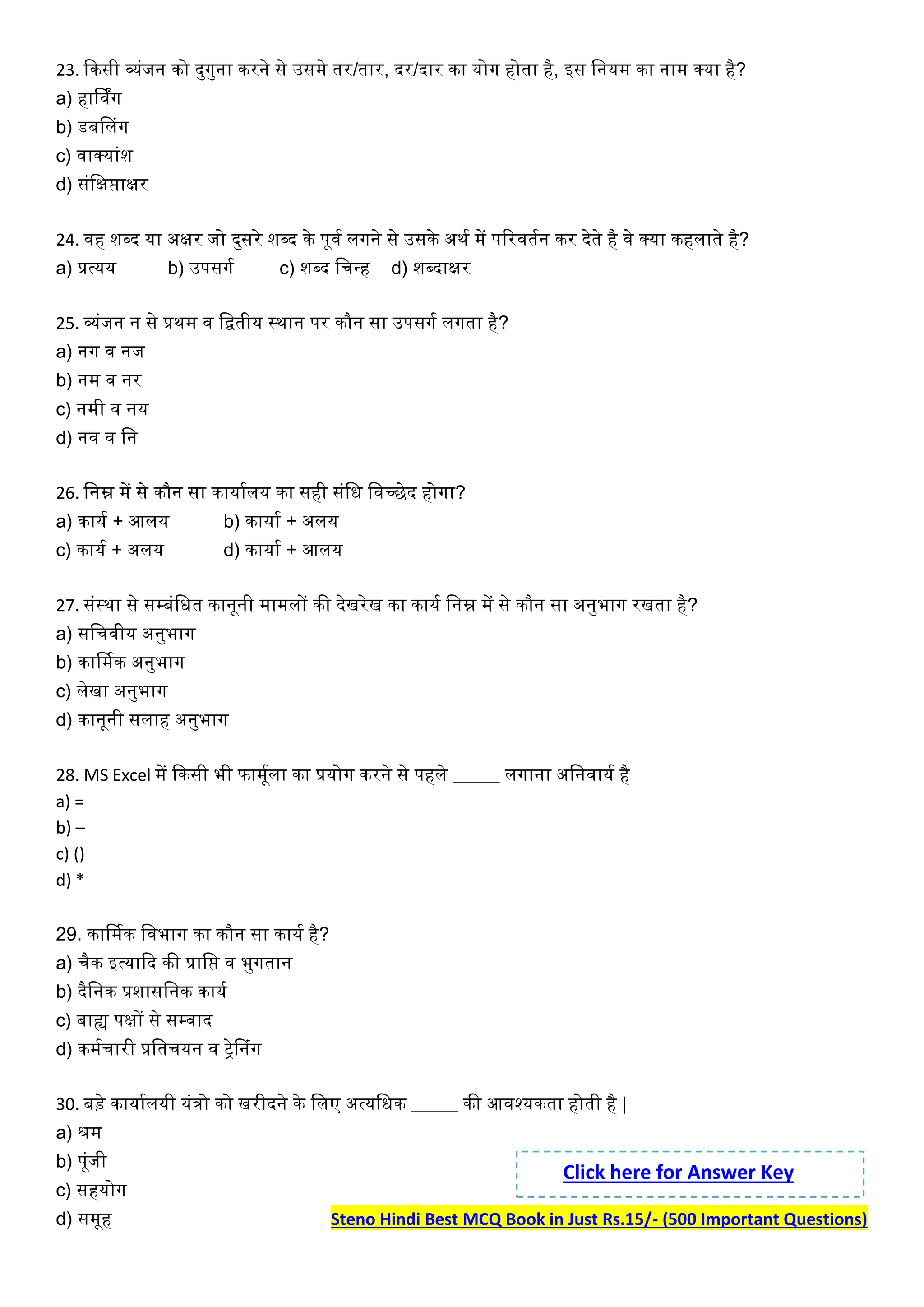 ITI Steno Hindi Question Paper Previous Year | PDF