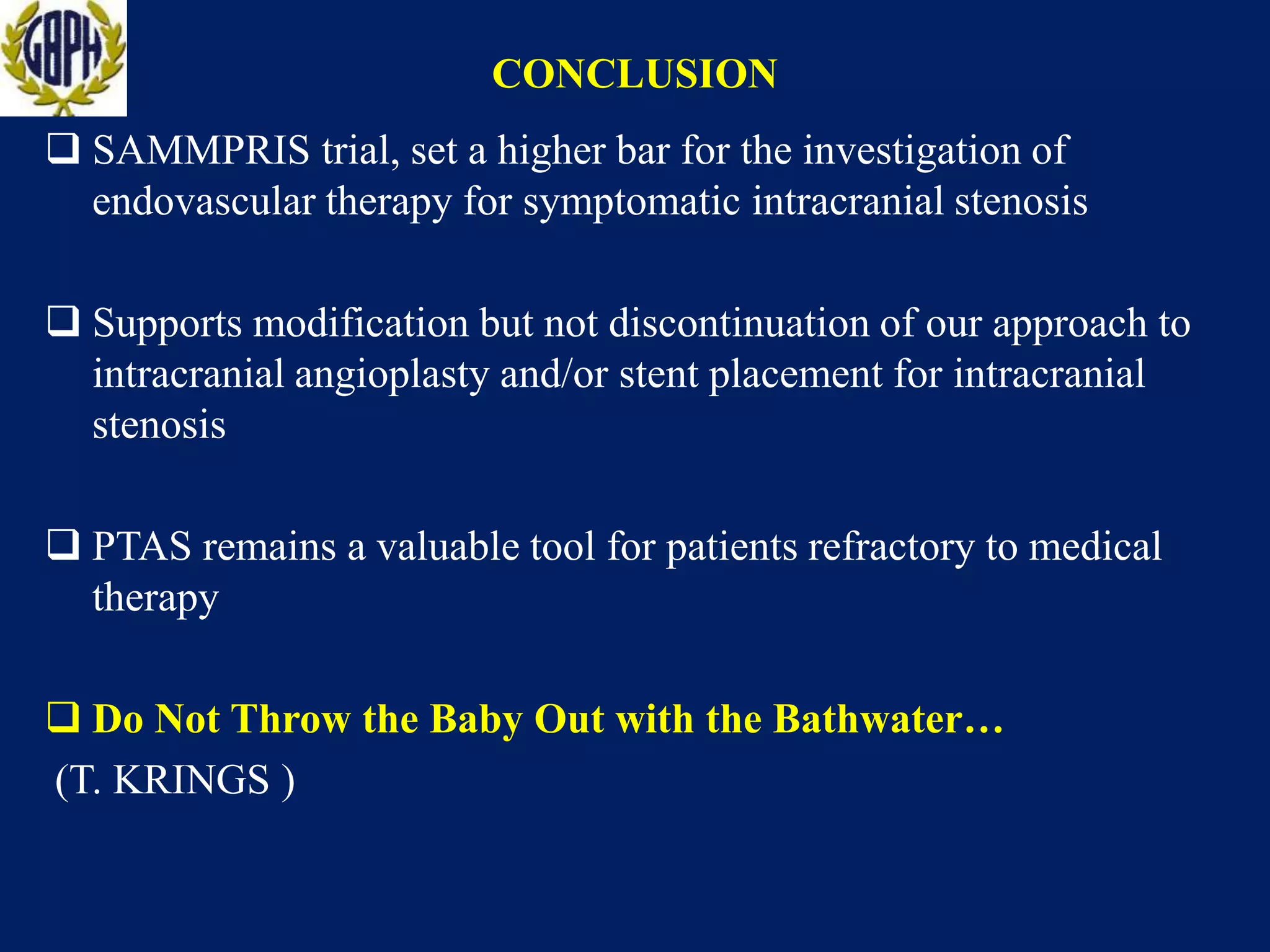 Stenting vs medical management in intracranial stenosis | PPTX