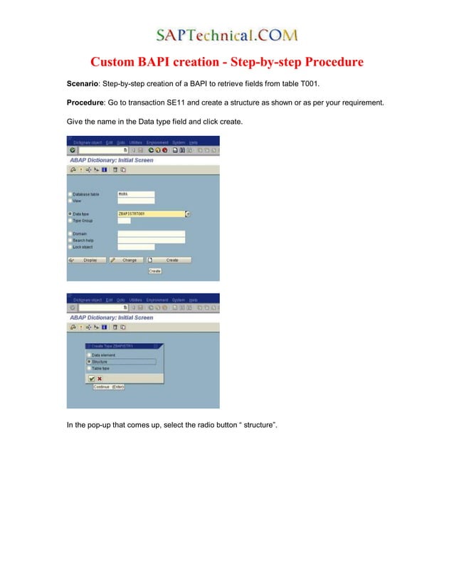 Step by-step creation of a bapi in detailed steps with scr… | PDF | Operating Systems | Computer ...