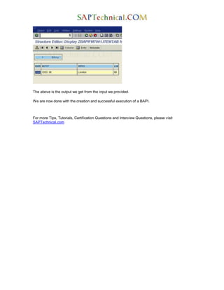 Step by-step creation of a bapi in detailed steps with scr… | PDF
