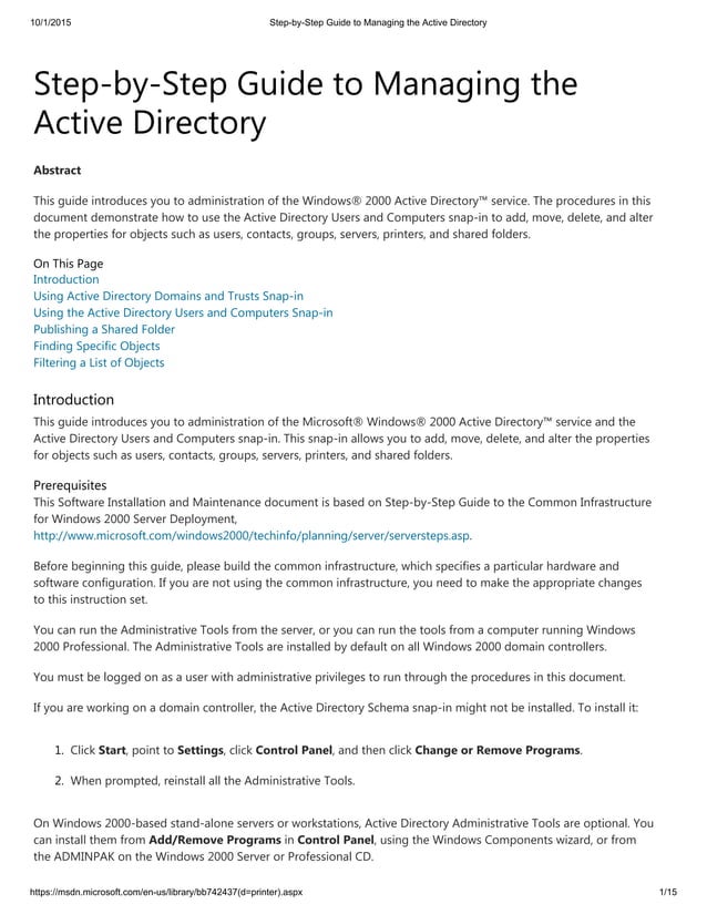 Step by-step guide to managing the active directory | PDF | Operating Systems | Computer ...