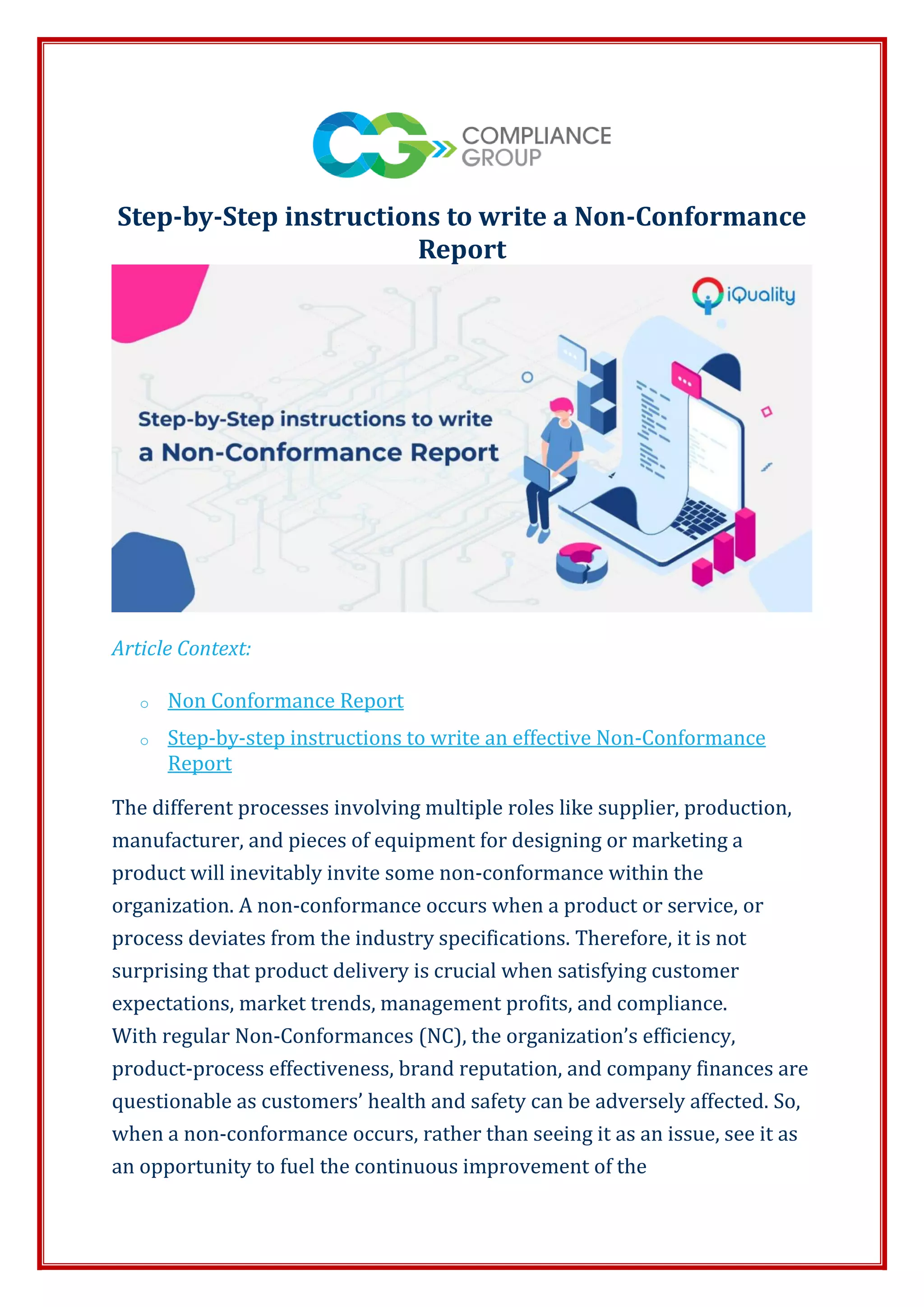 Step by-step instructions to write a non-conformance report | PDF