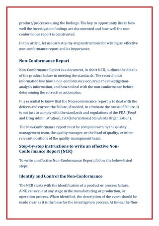 Step by-step instructions to write a non-conformance report | PDF