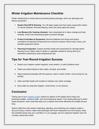 Step-by-Step Irrigation Maintenance Checklist for Every Season | PDF