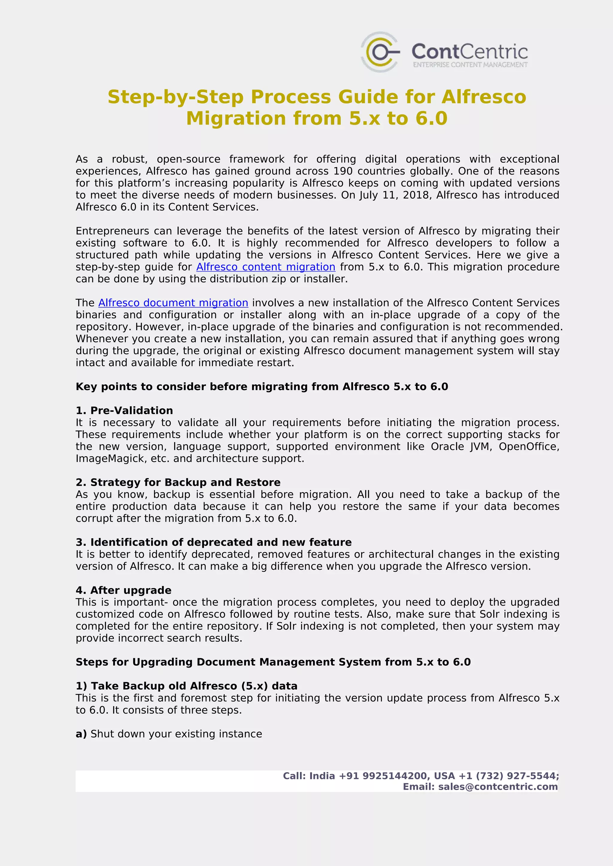 Step by-step process guide for alfresco migration from 5.x to 6.0 | PDF