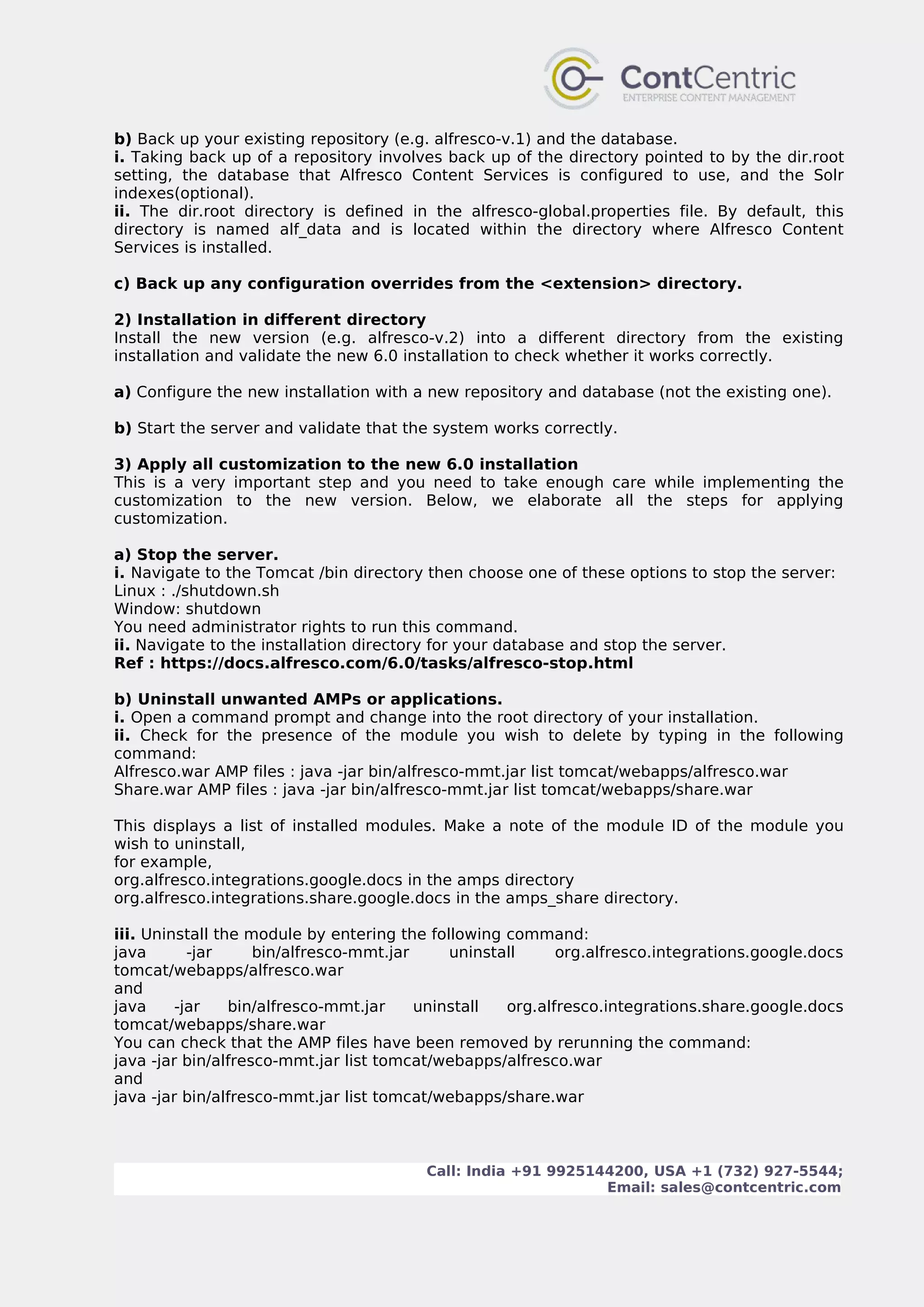 Step by-step process guide for alfresco migration from 5.x to 6.0 | PDF