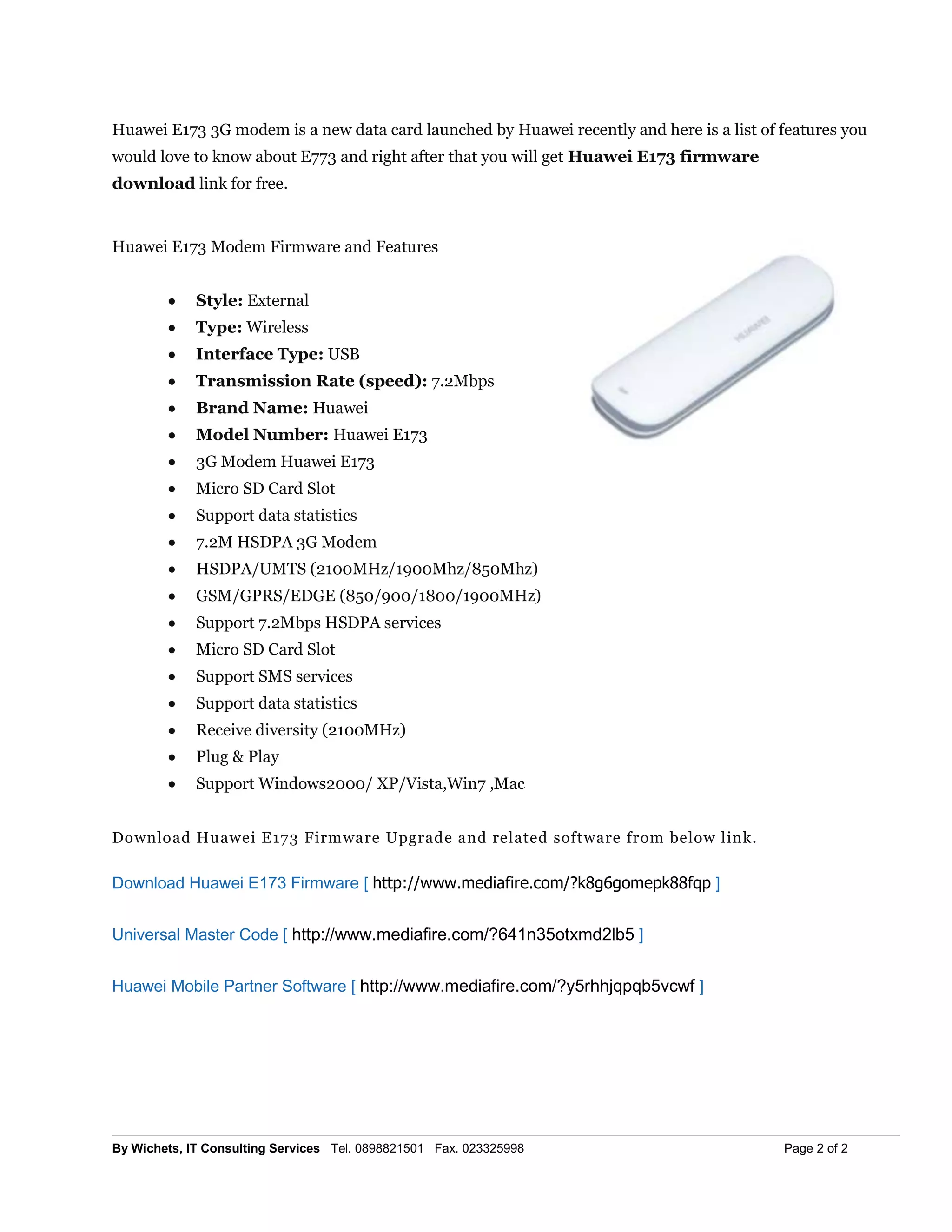 Step-by-step to unlock Huawei E173 Modem | DOCX