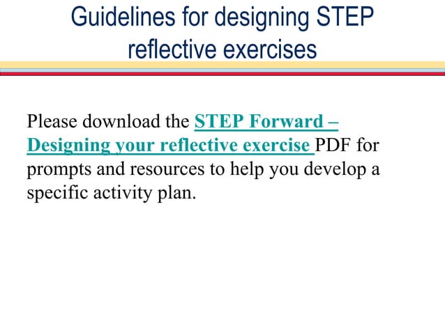 Developing Reflective Exercises for your STEP Forward Activity | PPTX
