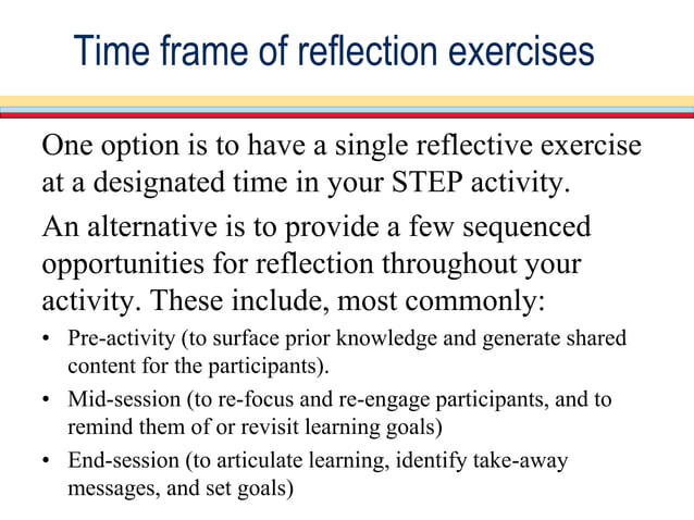 Developing Reflective Exercises for your STEP Forward Activity | PPTX