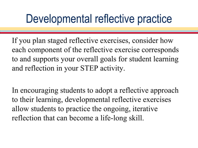 Developing Reflective Exercises for your STEP Forward Activity | PPTX