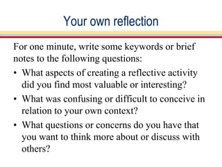 Developing Reflective Exercises for your STEP Forward Activity | PPTX