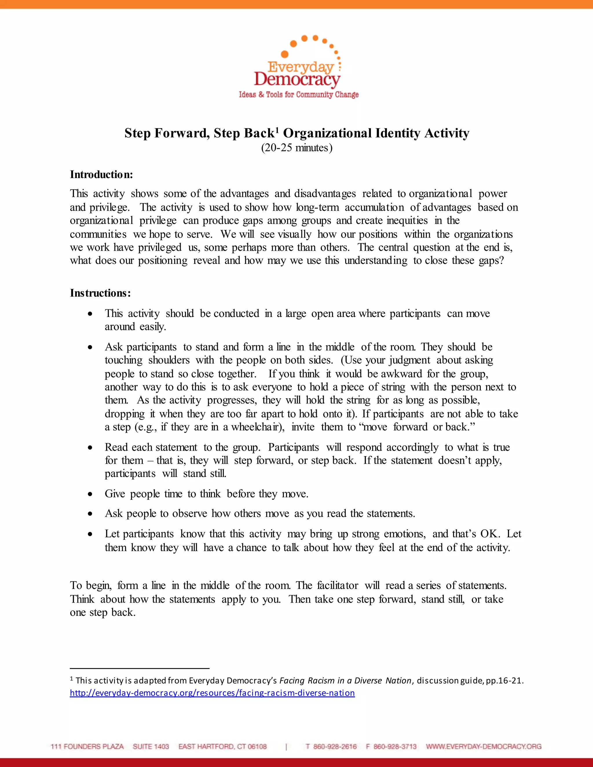 Step Forward, Step Back Organizational Identity Activity | DOCX