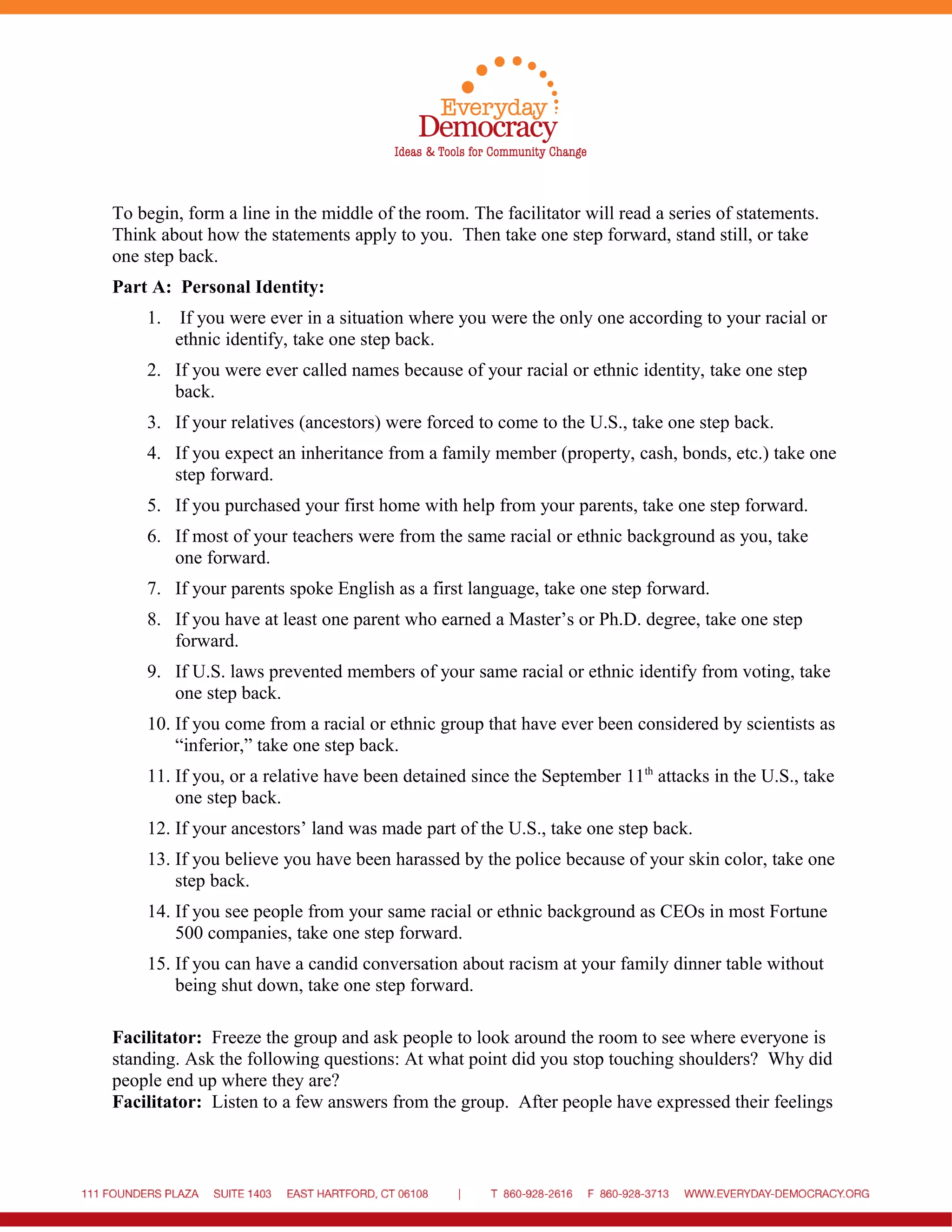 Step Forward, Step Back Racial Equity Activity | DOC
