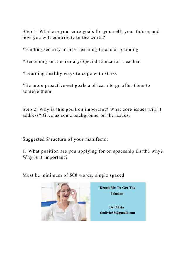 Step 1. What are your core goals for yourself, your future, and how .docx
