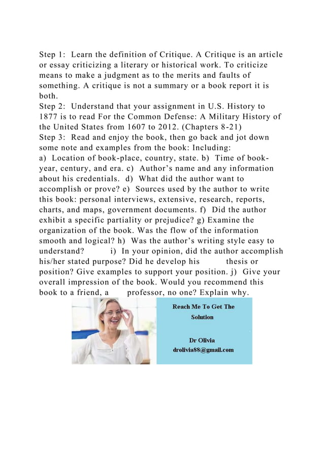 Step 1 Learn the definition of Critique. A Critique is an article .docx