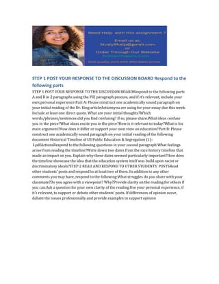 STEP 1 POST YOUR RESPONSE TO THE DISCUSSION BOARD Respond.docx