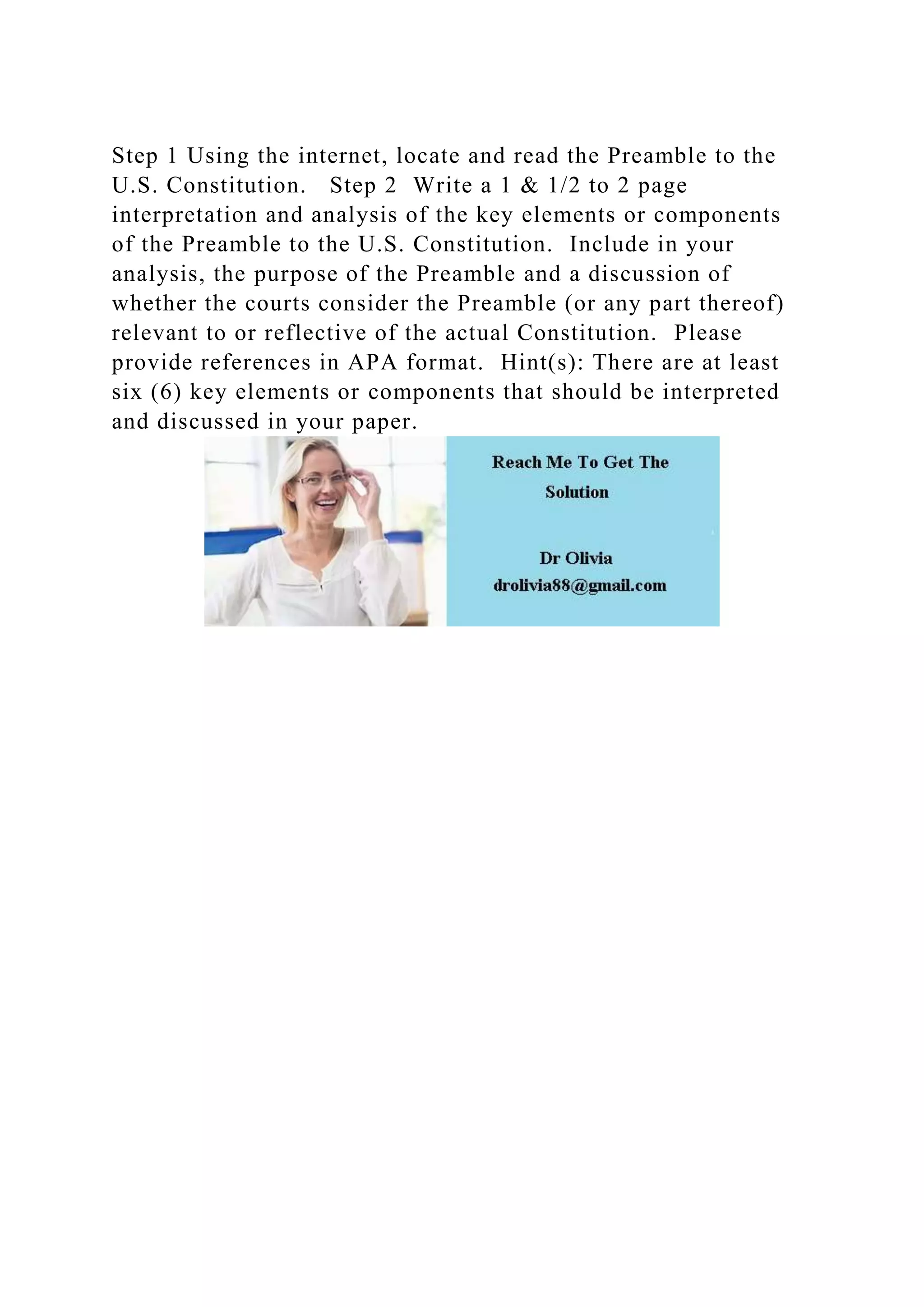 Step 1 Using the internet, locate and read the Preamble to the U.S. .docx